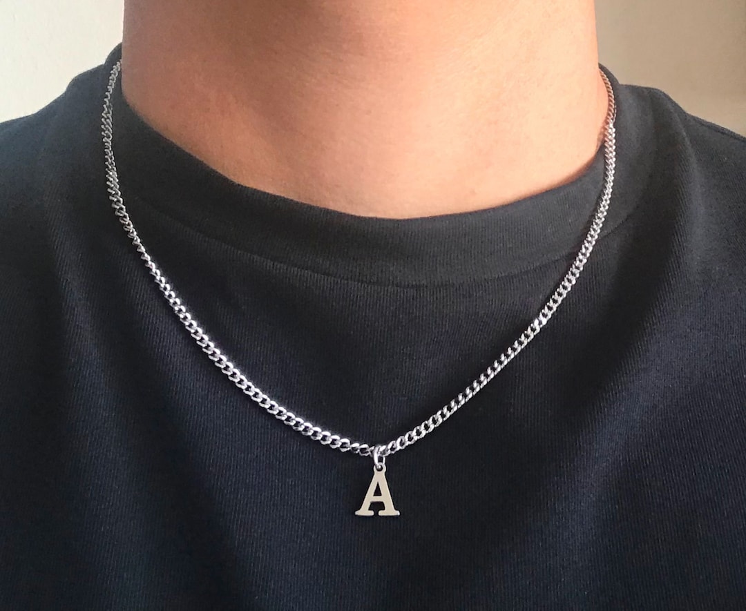Tiny Stainless Steel Initial Necklace: Minimalist Curb Chain, Gift Box ...