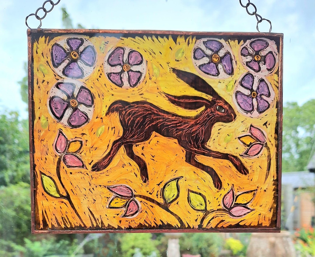 HARE GLASS SUNCATCHER. Stained Glass Hare. 8 X 6". Wildlife Painting ...