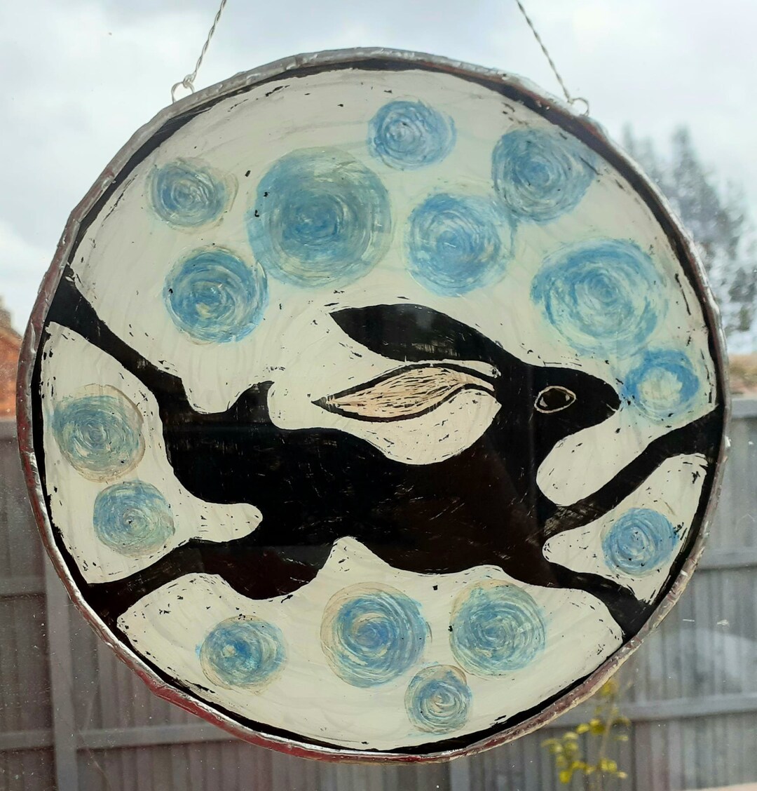HARE and MOON GLASS Suncatcher. Stained Glass Hare. 7 X - Etsy