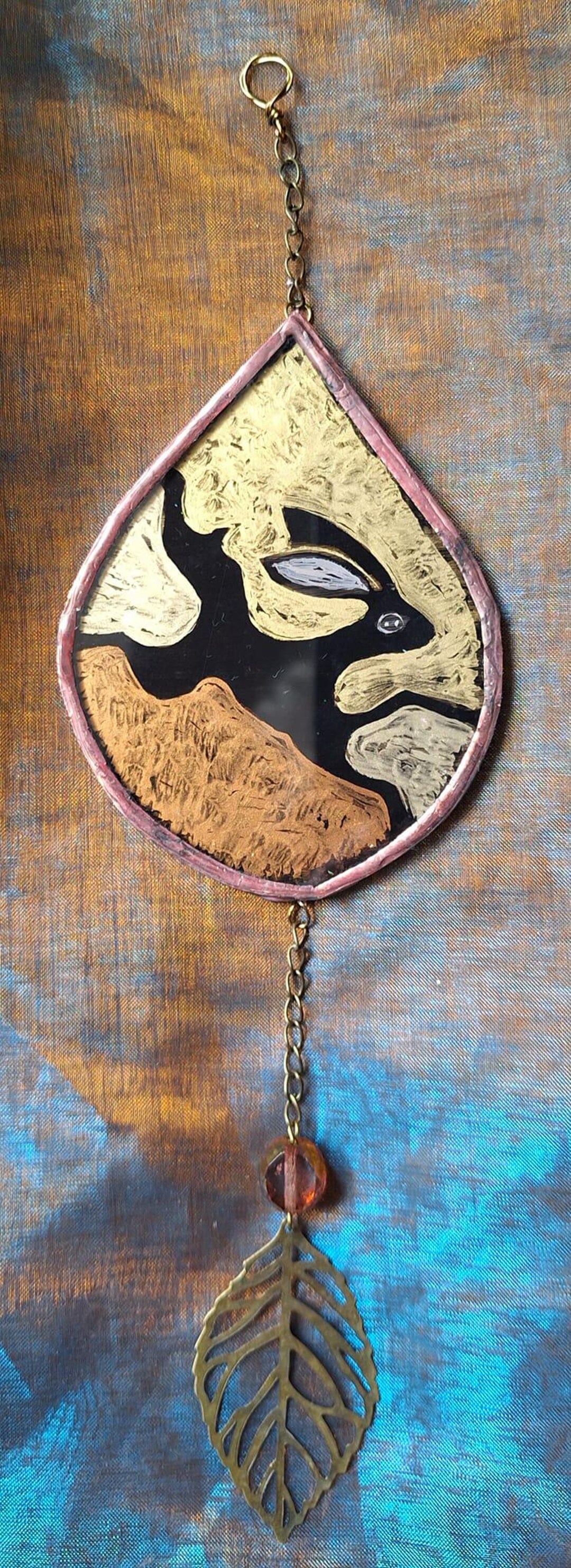 HARE GLASS WALLHANGING. 10 X 3 Painted Glass Hare. Wildlife Themed ...