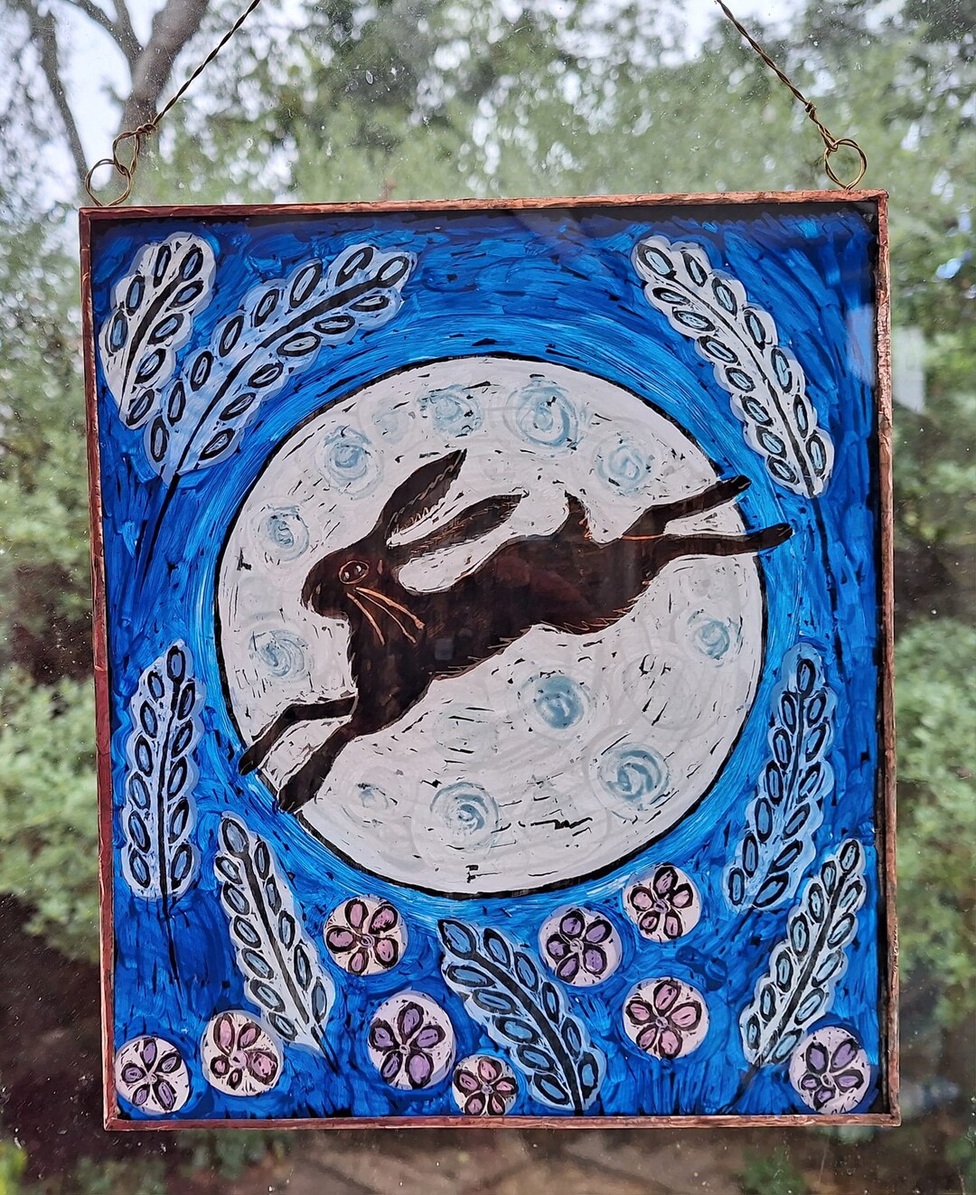HARE and MOON GLASS Window Panel. Stained Glass Hare. 10 X - Etsy