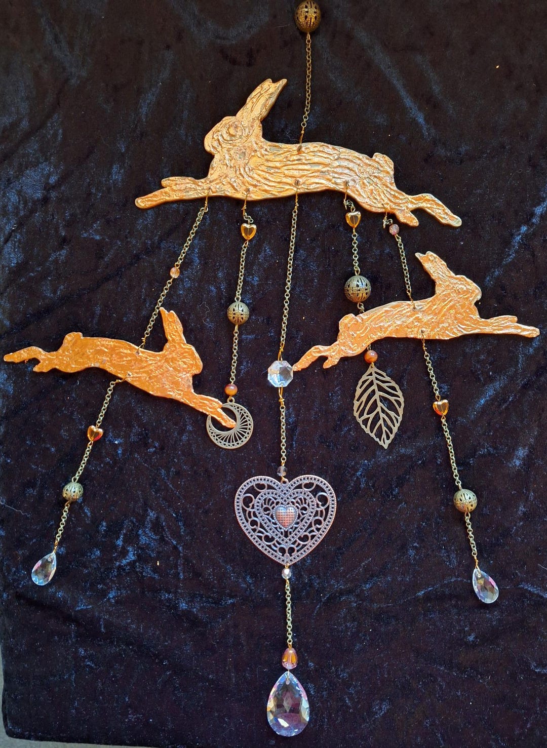 HARE MOBILE / HANGING. Rose Gold Leaf Hare Mobile. Gold Hare. Bronze ...