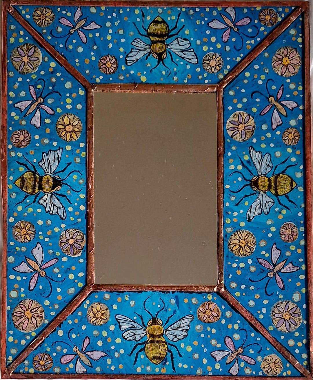 BEE MIRROR HANDPAINTED. 15 X 12 Inches. Bee Decor. Hand Painted Glass ...