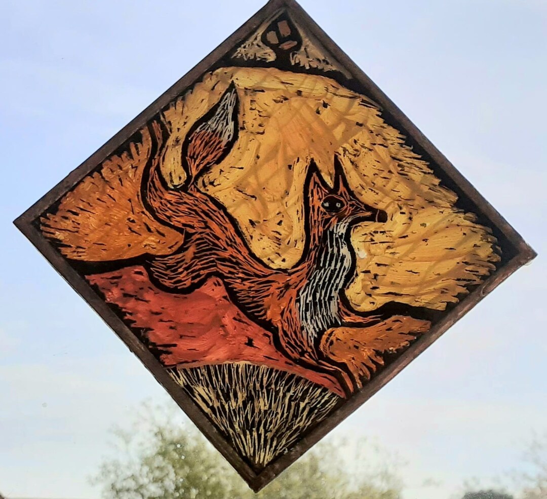 FOX GLASS SUNCATCHER. 5 X 5. Stained Glas Fox. Fox Gift. Handmade in ...