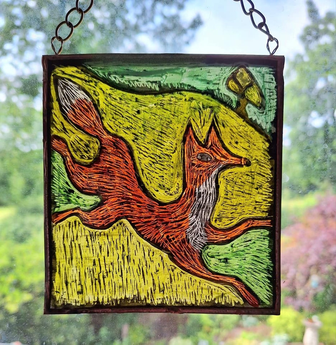 FOX GLASS SUNCATCHER / Wallhanging. 5 X 4.5. Stained Glass Fox. Fox ...