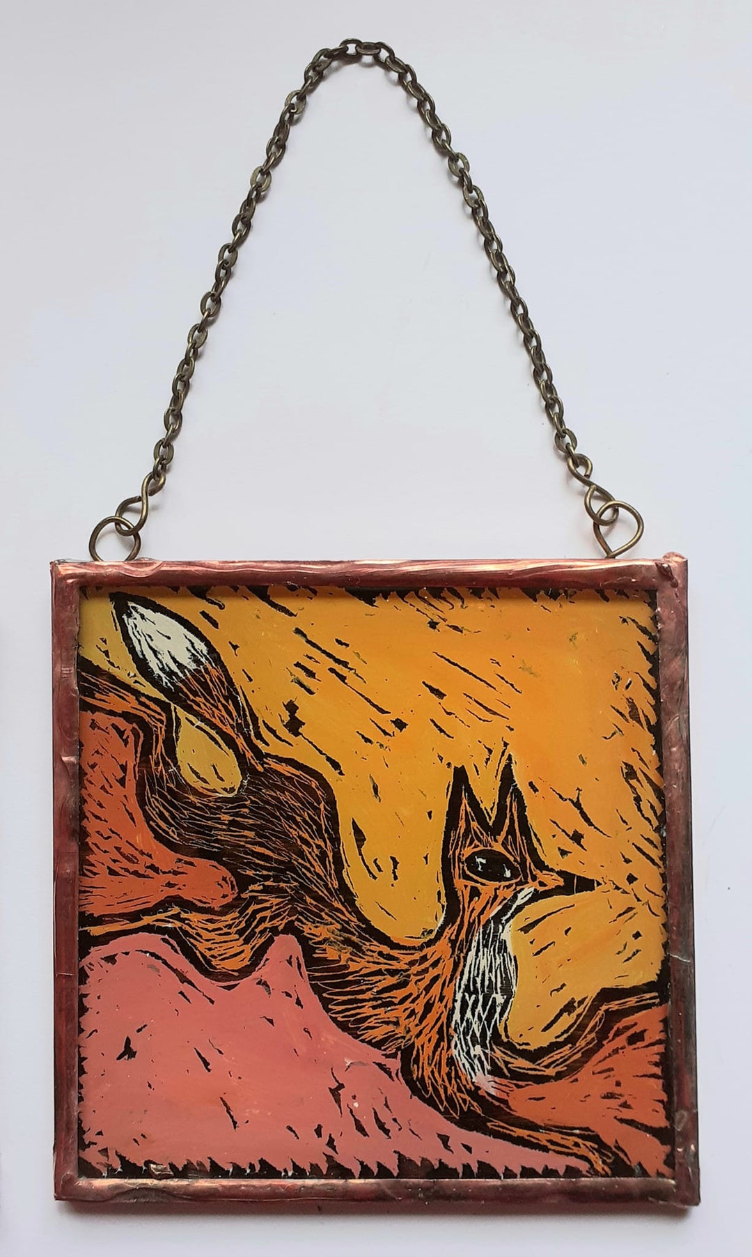 FOX GLASS SUNCATCHER /wall Hanging. 3 X 3. Stained Glas Fox. Fox Gift ...