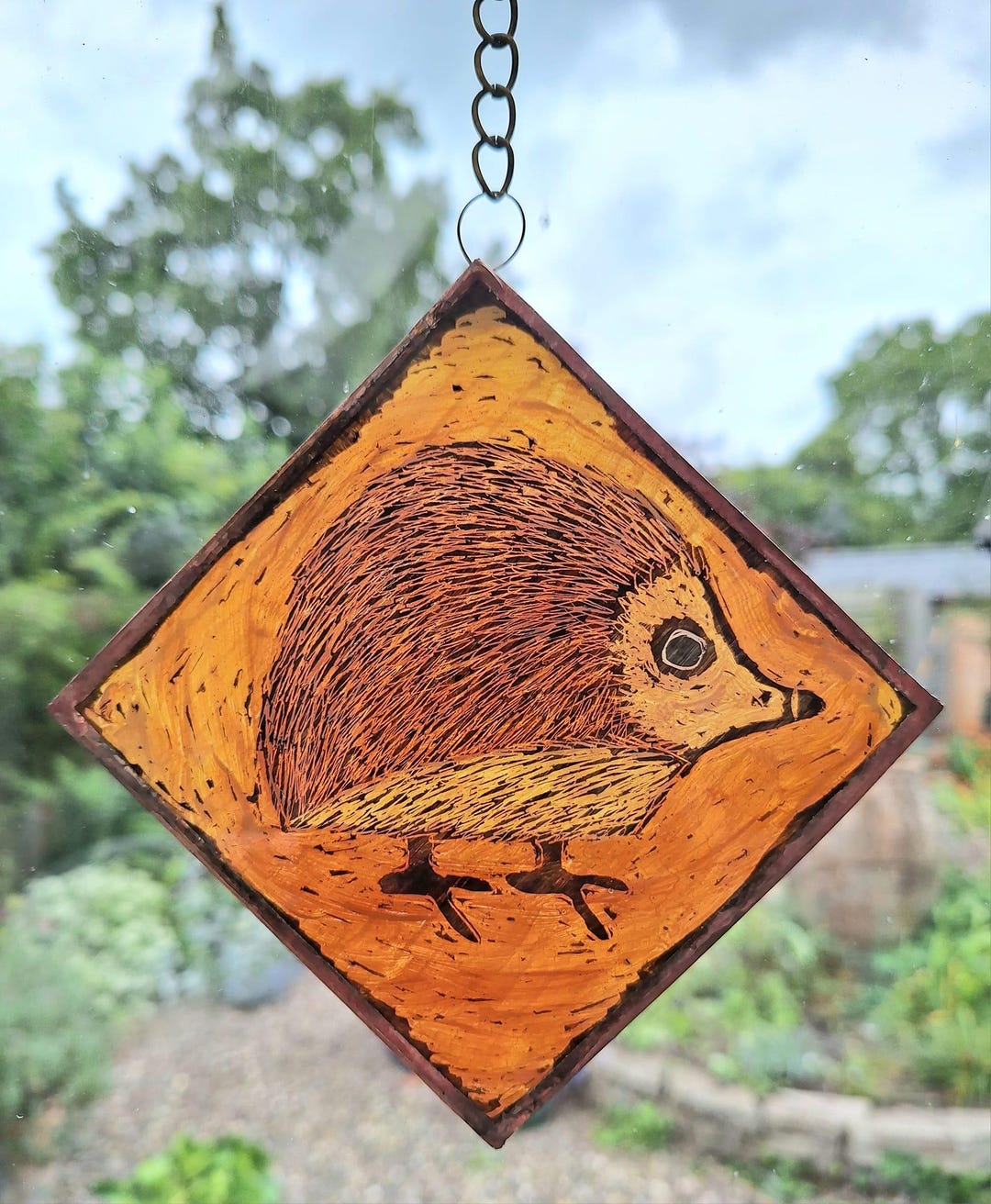 HEDGEHOG SUNCATCHER / WALLHANGING. 5 X 5 Inches. Stained Glass Painting. Hedgehog Gift. Handmade ...
