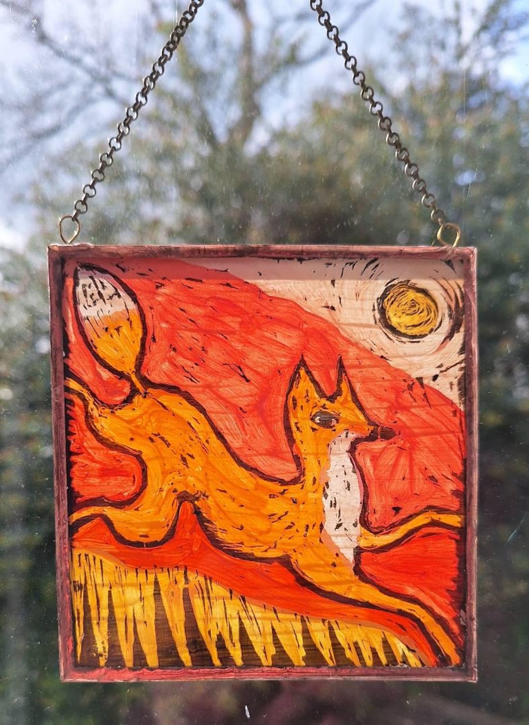 FOX GLASS SUNCATCHER. 4 X 4 ". Stained Glas Fox. Fox Gift. Handmade in ...