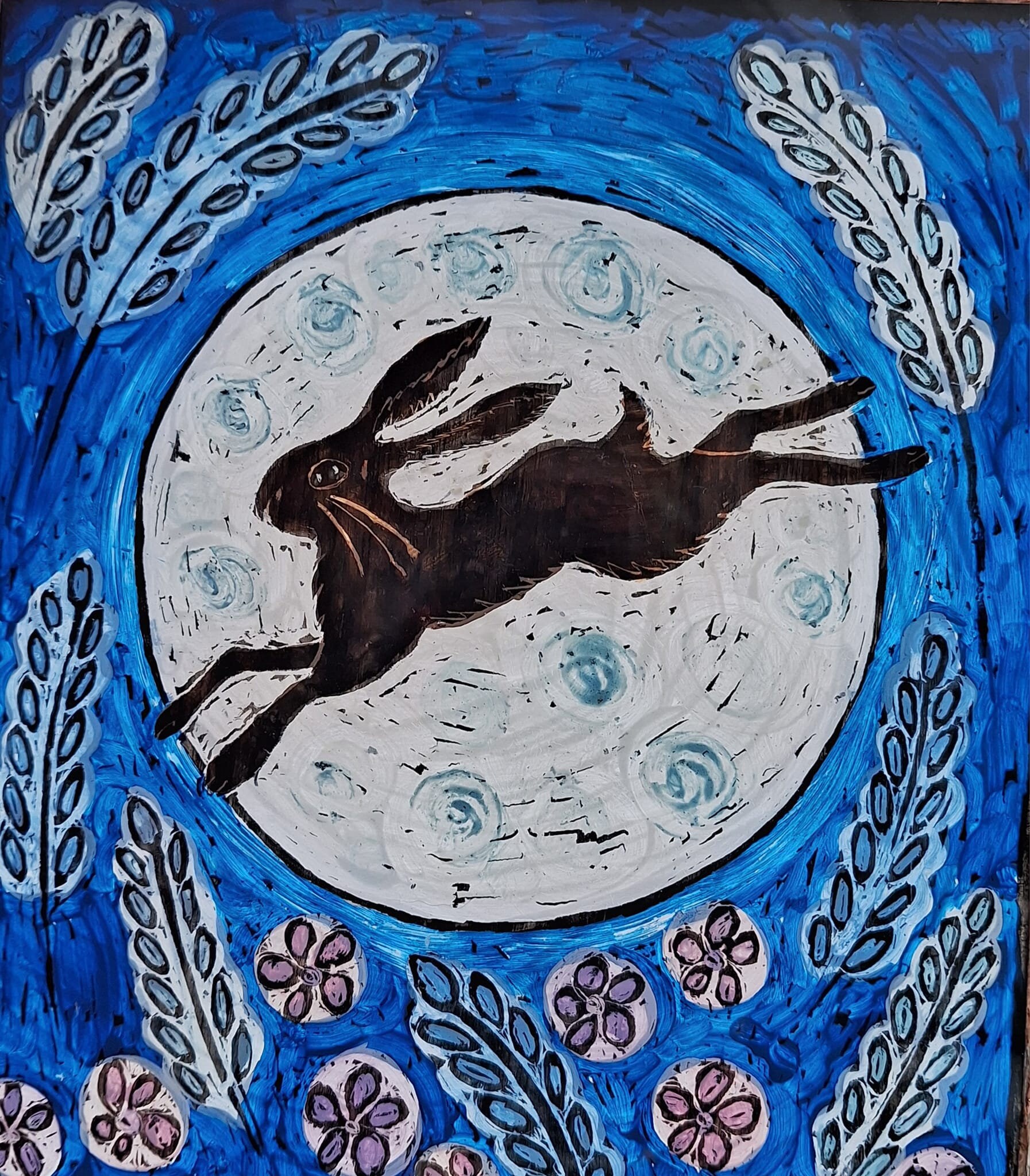 HARE and MOON GLASS Window Panel. Stained Glass Hare. 10 X - Etsy