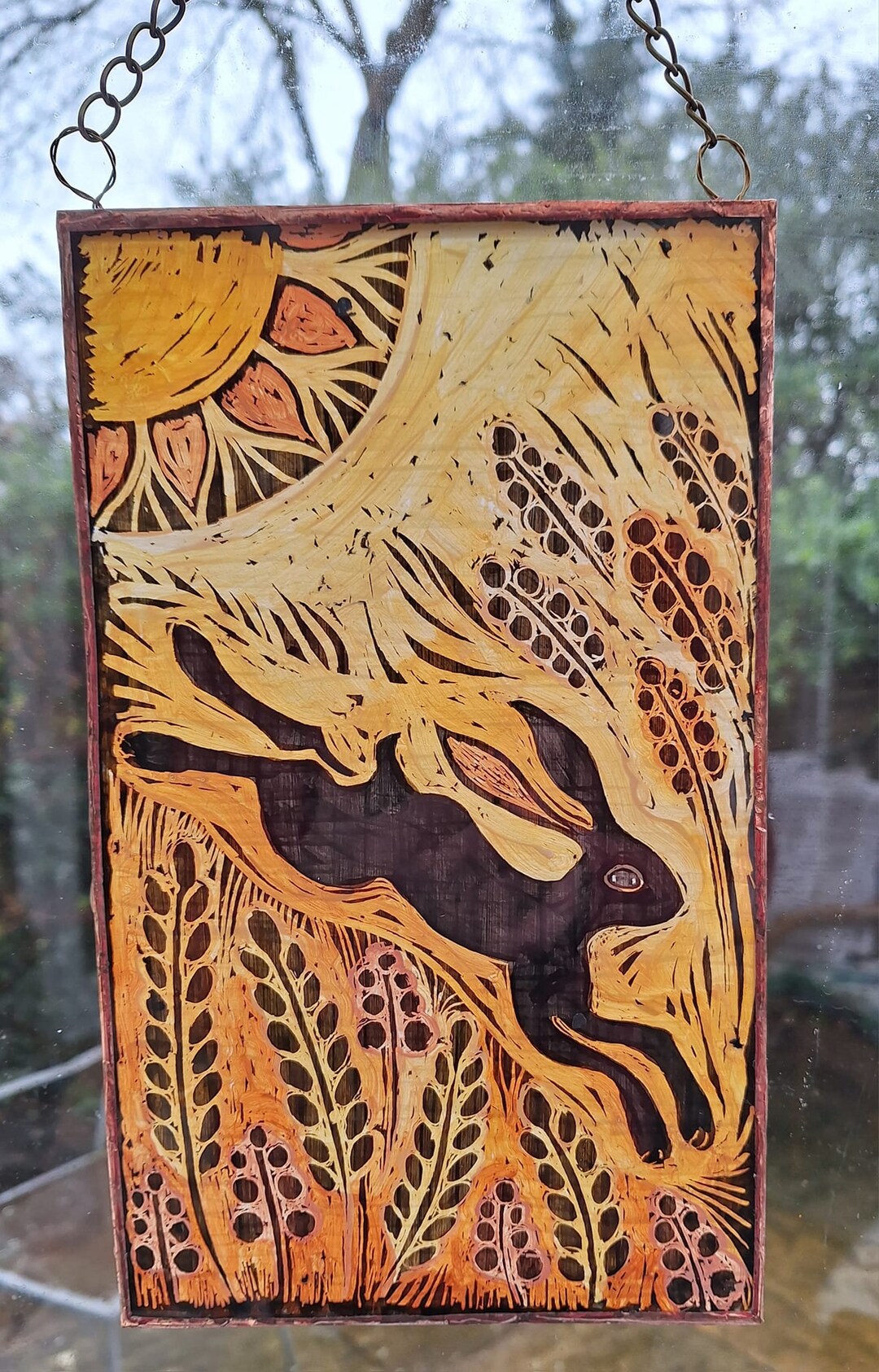 HARE GLASS SUNCATCHER. Wall Hanging .stained Glass Hare. 6 X 10. Hare ...