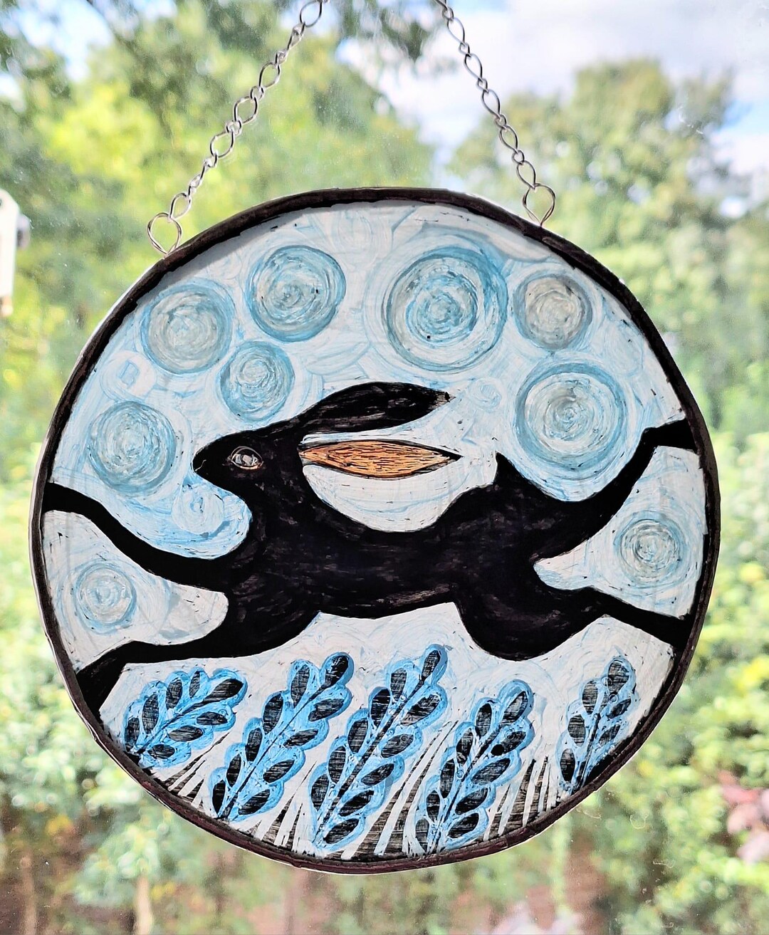 HARE and MOON GLASS Suncatcher. Stained Glass Hare. 7 X 7. Hare Gift ...