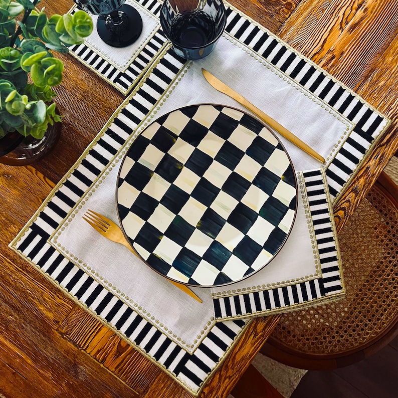 Black and White Checkered Placemat Set of 4 6 8 Decorative - Etsy