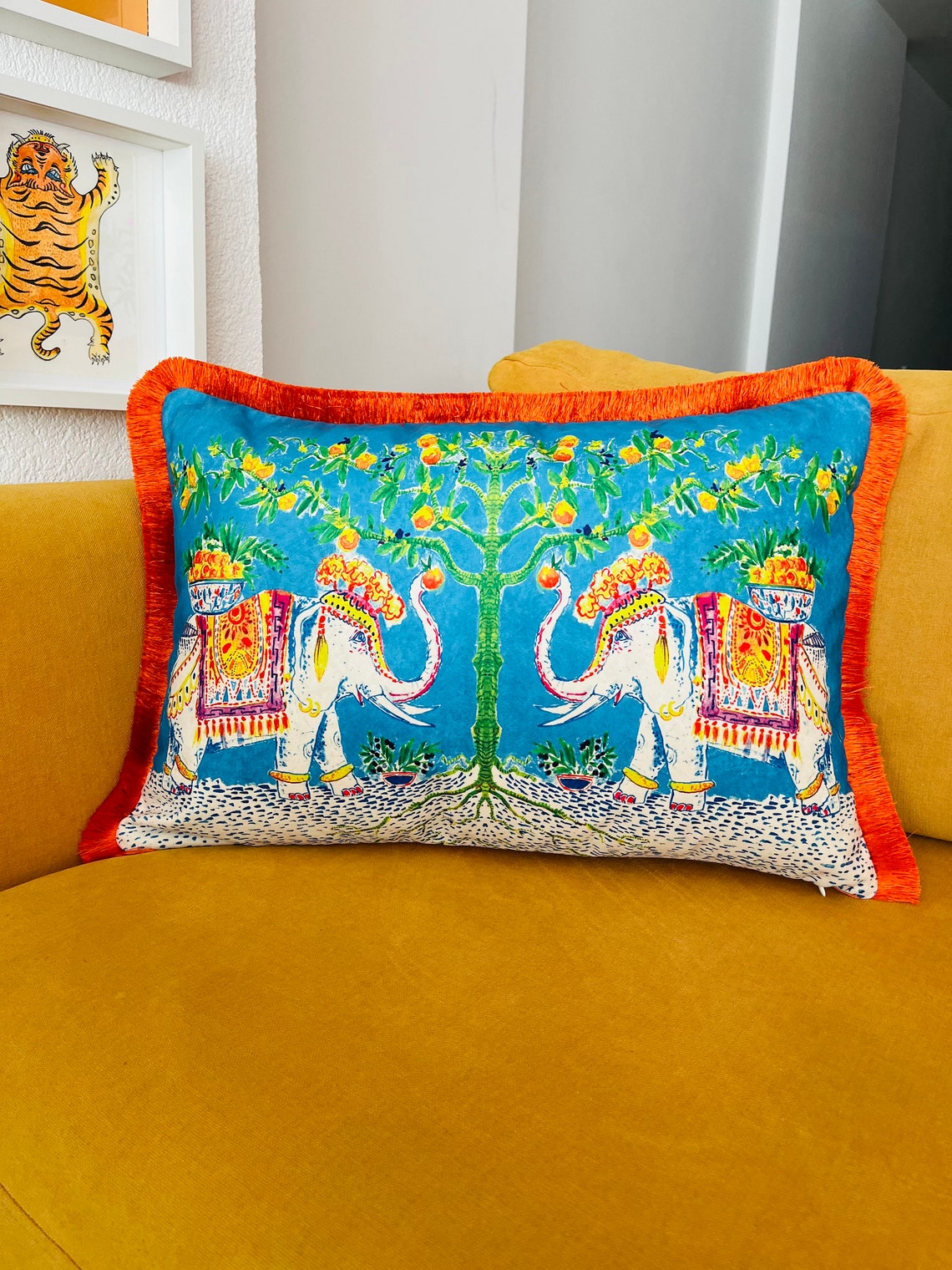 Elephant Pattern Throw Pillow Cover Turquoise Velvet Pillow - Etsy