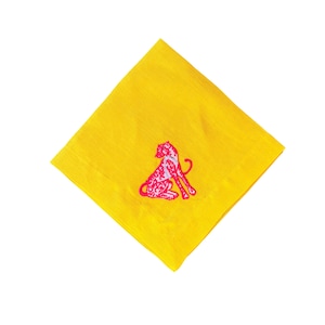 Pink Panther Dinner Napkins - Mustard Linen Napkin Set - Embroidered ...