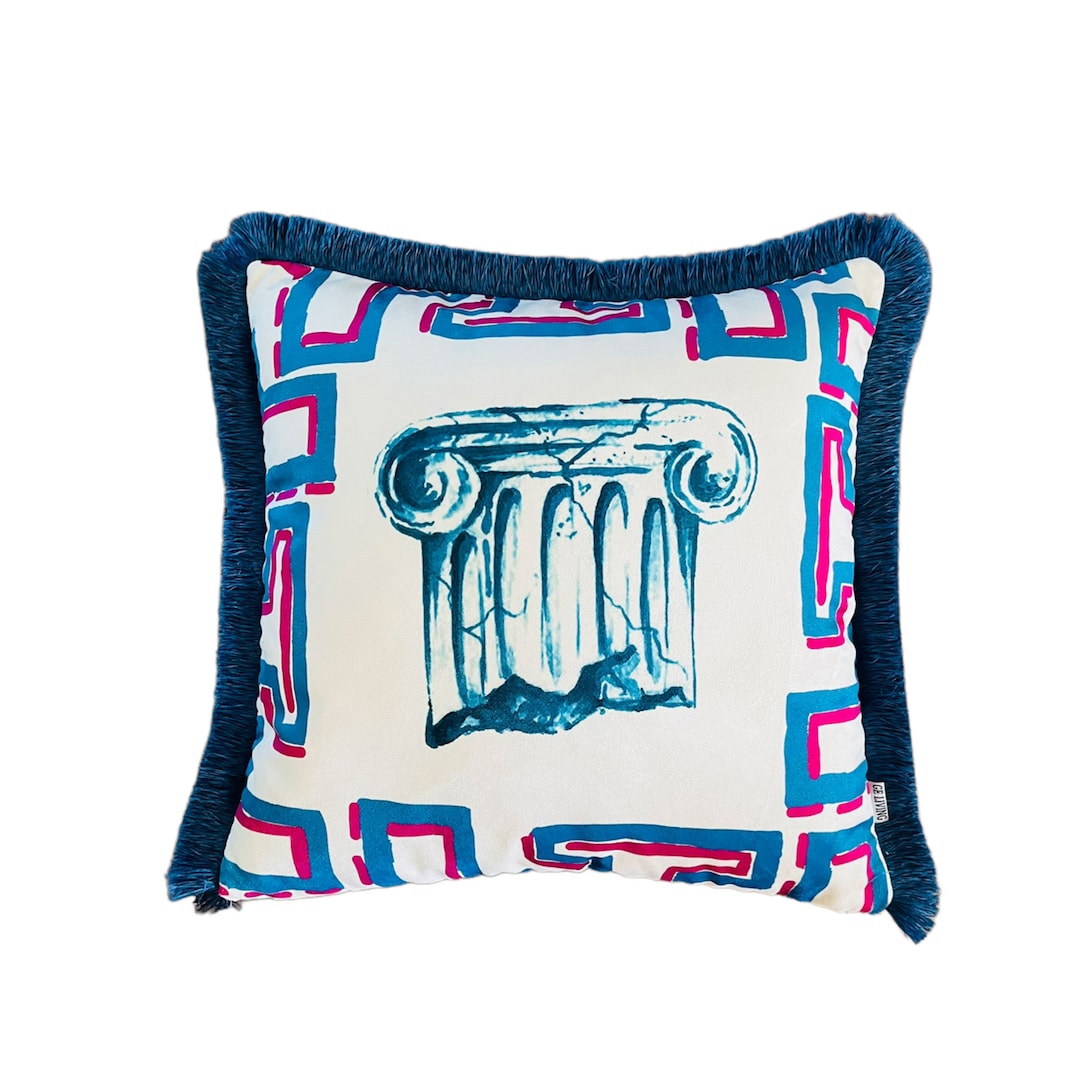 Roman Column Pillow Cover - Petrol Blue Tassel Cushion, Double Sided - Etsy