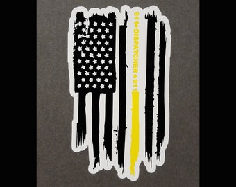 Thin Yellow Line Dispatcher Distressed US Flag Police Fire EMS 911 ...