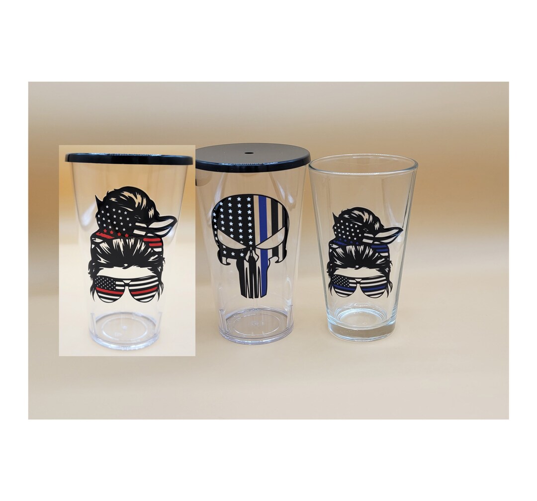 Thin Red Line Messy Bun Glass Messy Bun Cup Red Line 911 Gift Red Line ...