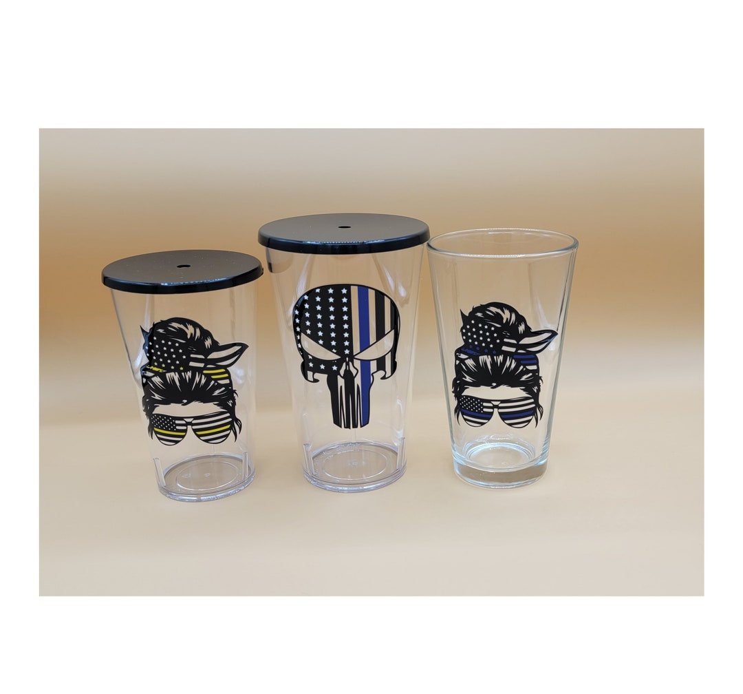 Thin Blue Line - Messy Bun Cup - Blue Line Glass - Blue Line Cup - Blue ...