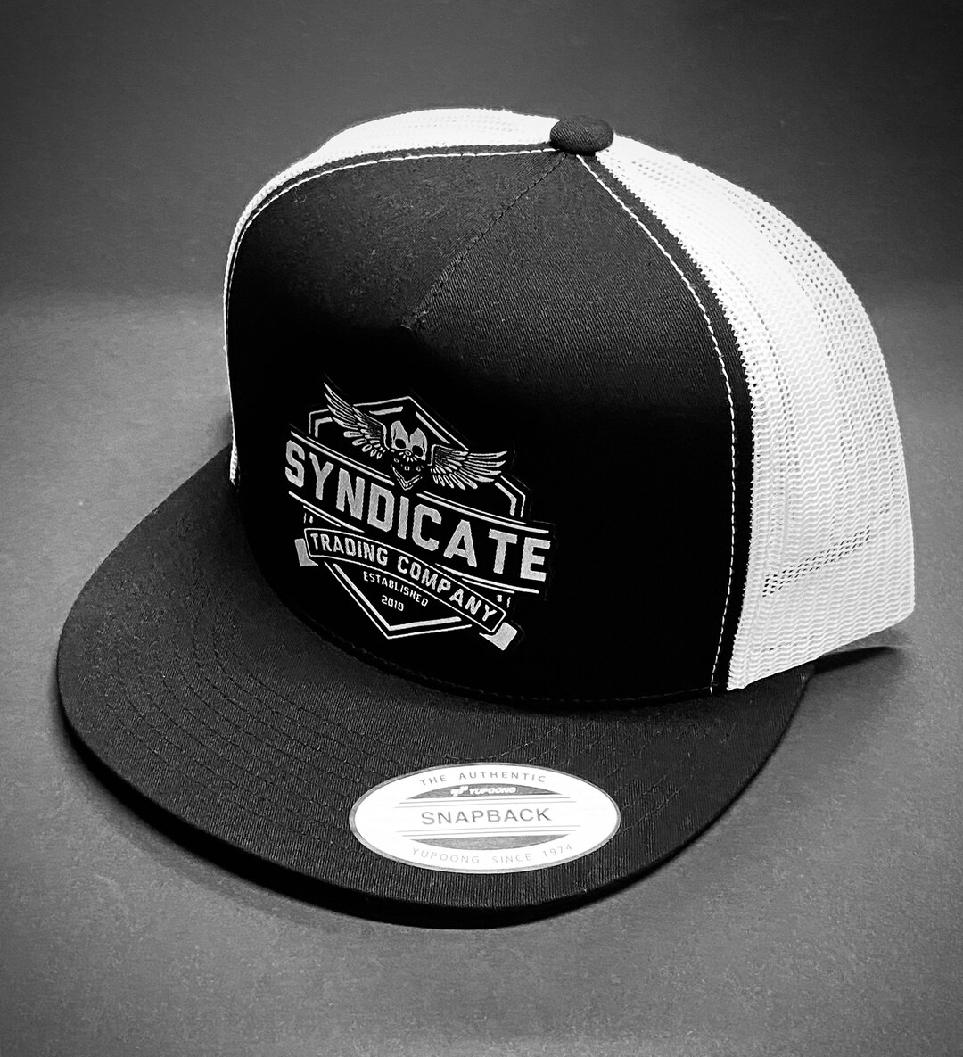 Syndicate Trading Co Badge Logo Patch Flat Bill Trucker Hats in ...