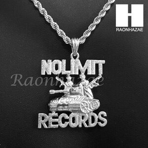 Mens Iced Gold Silver No Limit Records Pendant 30" Cuban Chain Necklace ...