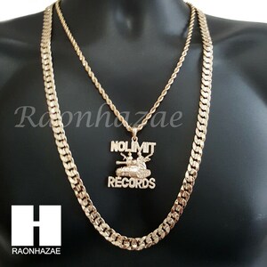 Mens Iced Gold Silver No Limit Records Pendant 30" Cuban Chain Necklace ...