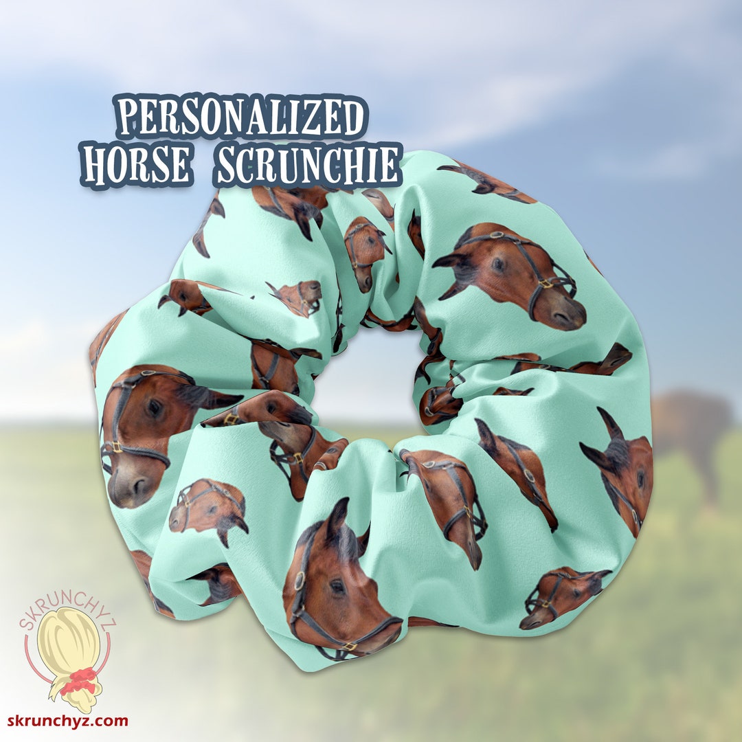 Personalized Horse Scrunchie Hair Tie, Cute Horse Faces Scrunchy Hair ...