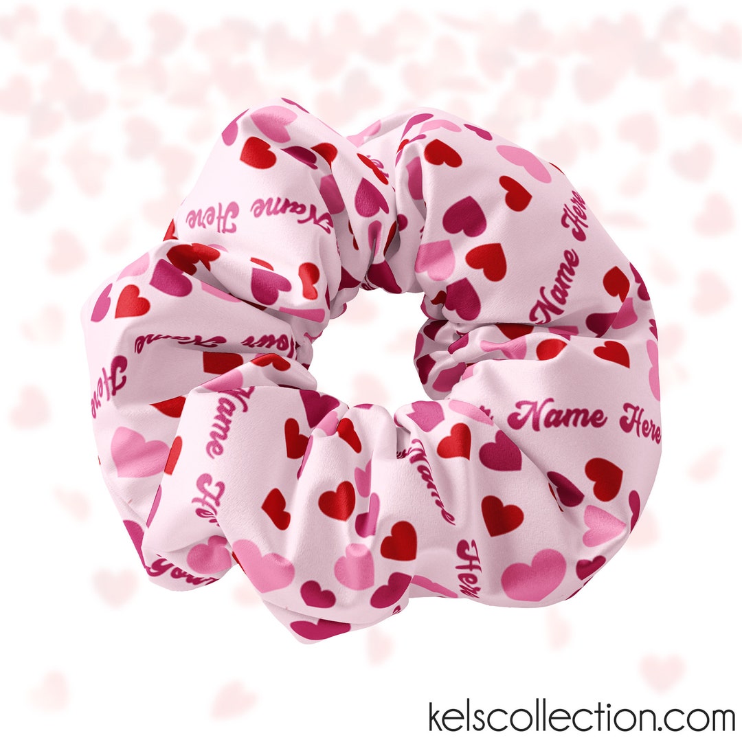 Personalized Valentines Day Hearts With Name Scrunchie Hair Tie ...