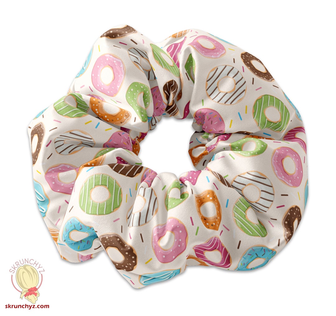 Assorted Donuts Pattern Scrunchie Hair Tie, Doughnut Hair Tie Scrunchy ...