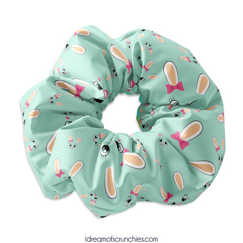 Easter Bunny Face Hair Scrunchie on Easter Pastel Colored Fabric,5 ...
