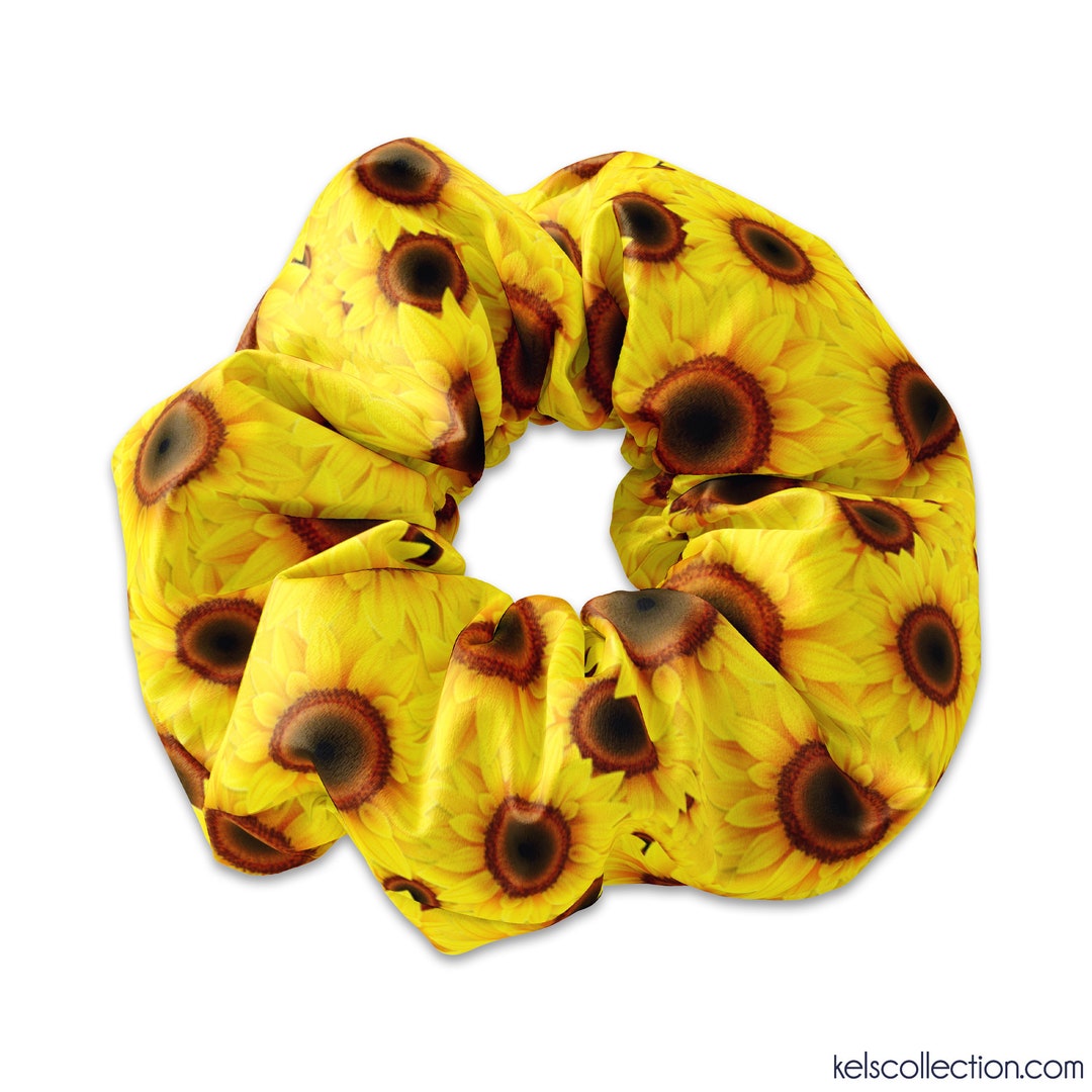 Sunflower Scrunchie Hair Tie, Yellow Sun Flowers Scrunchy, Summertime ...