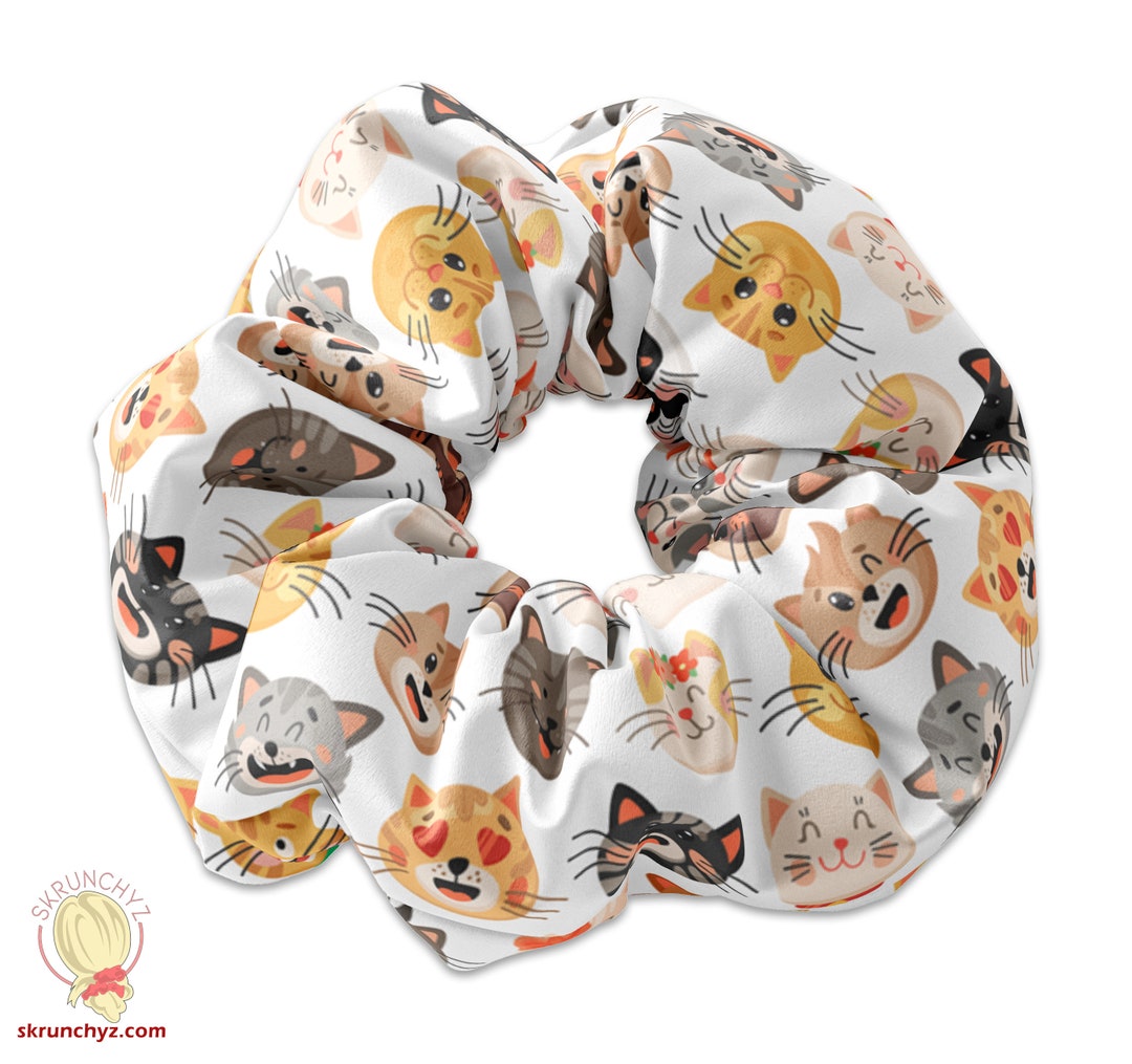 Kawaii Cat Faces Scrunchie Hair Tie, Colorful Kitty Scrunchy Accessory ...