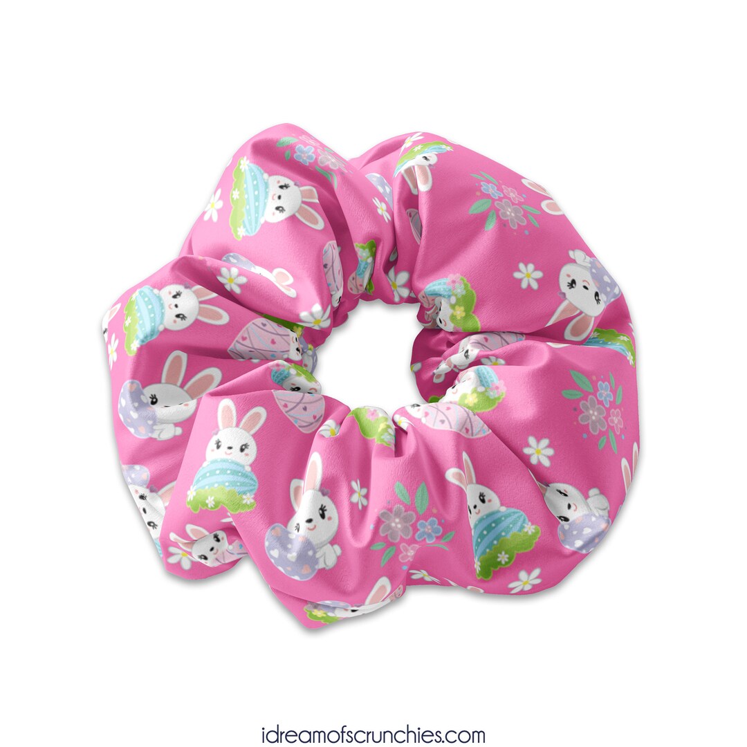 Easter Bunny & Eggs Hair Scrunchie, Easter Colorful Candy Scrunchy Hair ...