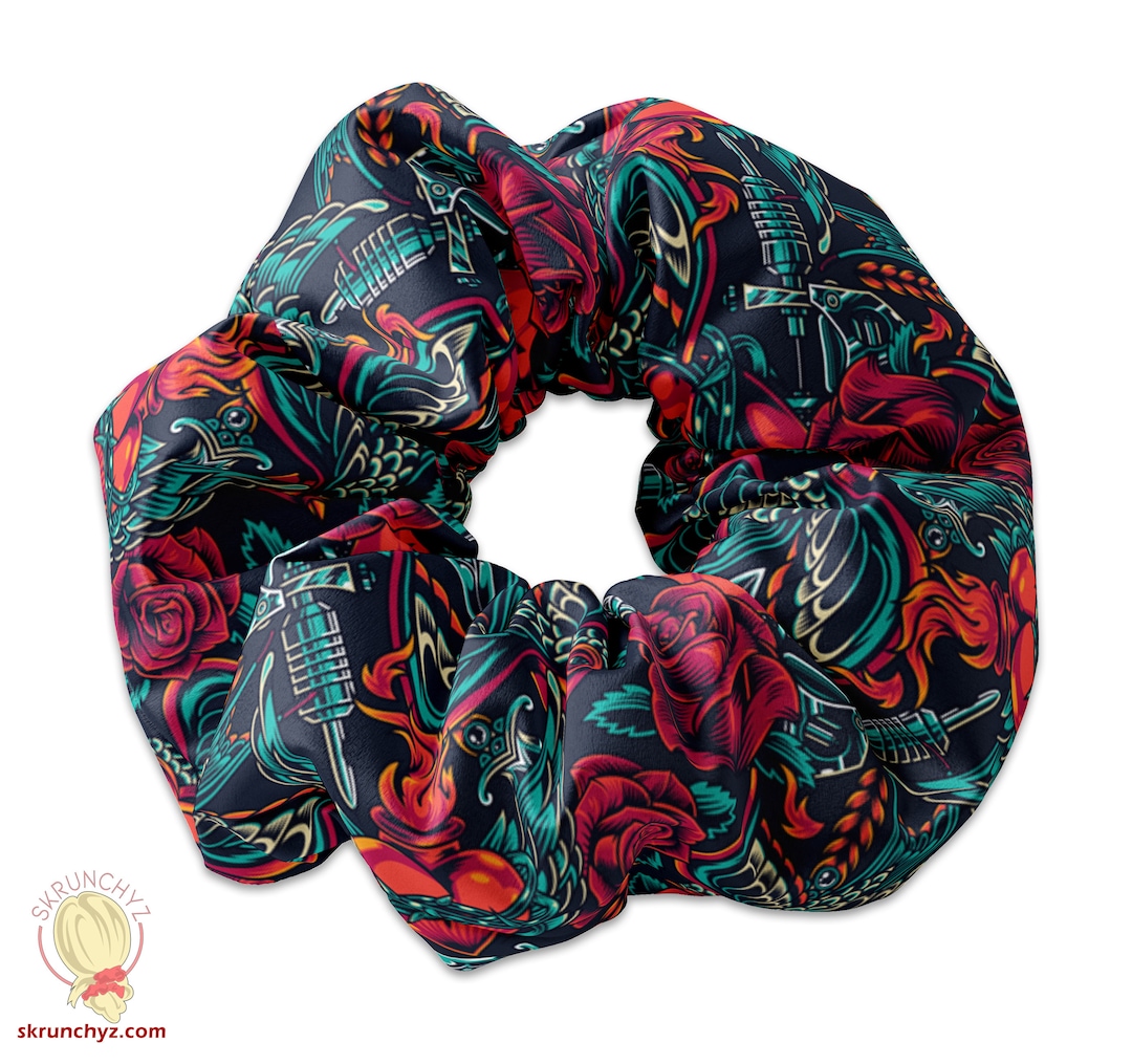 Vintage Tattoo Scrunchie Hair Tie, Tattoo Parlor Scrunchy, Rose Tattoo ...