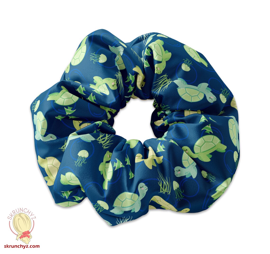 Cute Sleeping Turtle Ocean Pattern Scrunchie Hair Tie Sea | Etsy