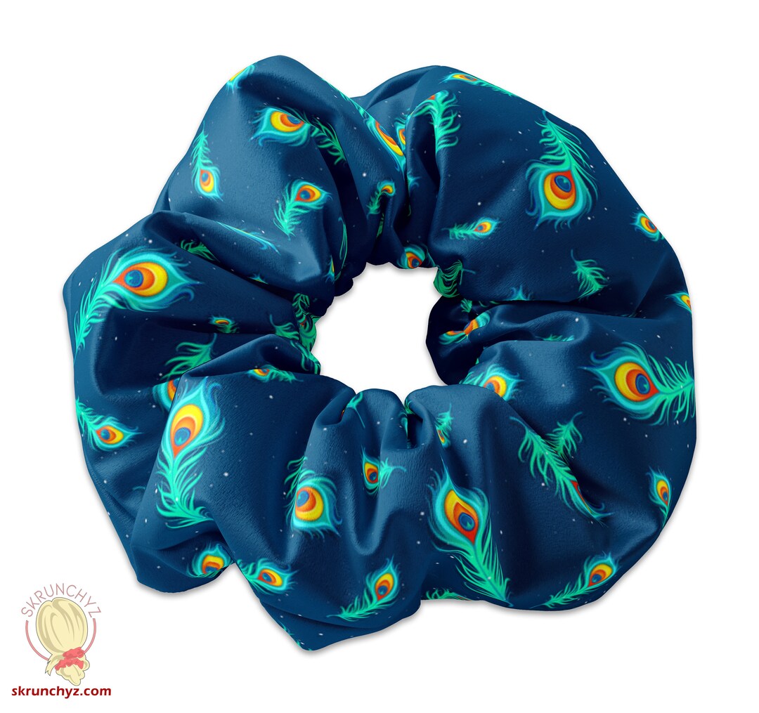 Bright Peacock Feathers Scrunchie Hair Tie, Peacock Feather Scrunchys ...