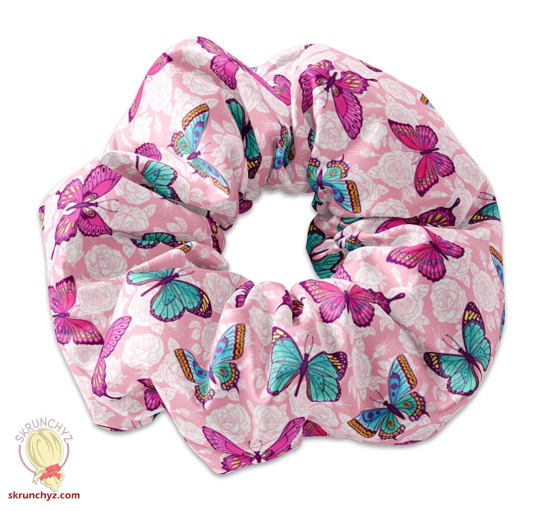 Butterflies and Roses Scrunchie Hair Ties, Butterfly Scrunchy Hair ...
