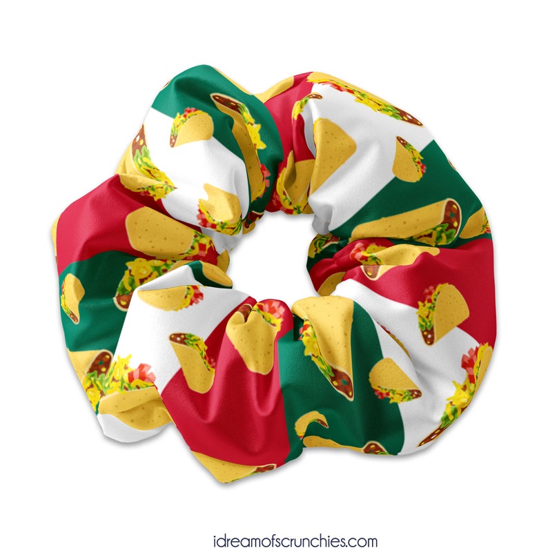 Taco on Mexican Flag Pattern Scrunchie Hair Tie, Taco Bout It Hair Bow ...