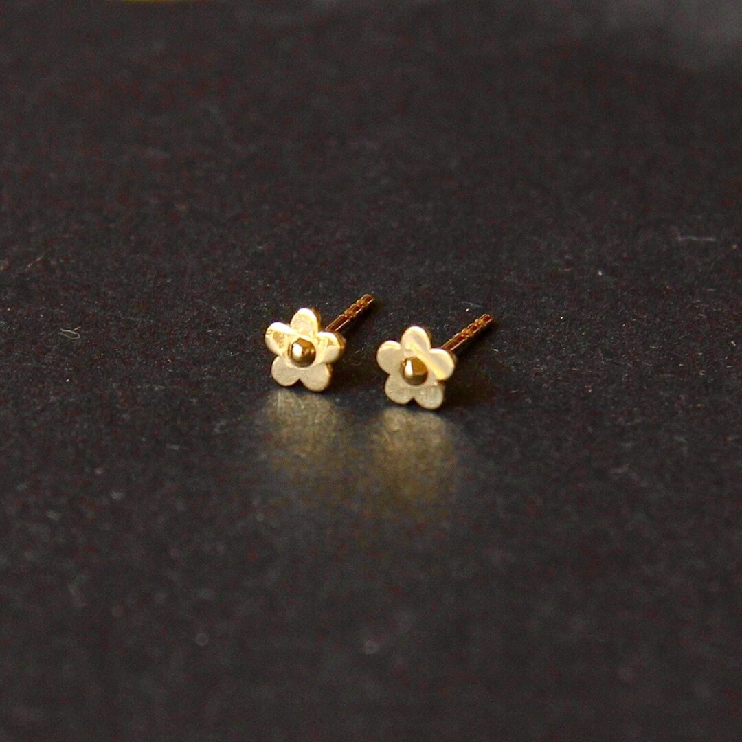 14k Solid Gold - Flower Studs | Spring Gold Studs Dainty Studs Flower ...