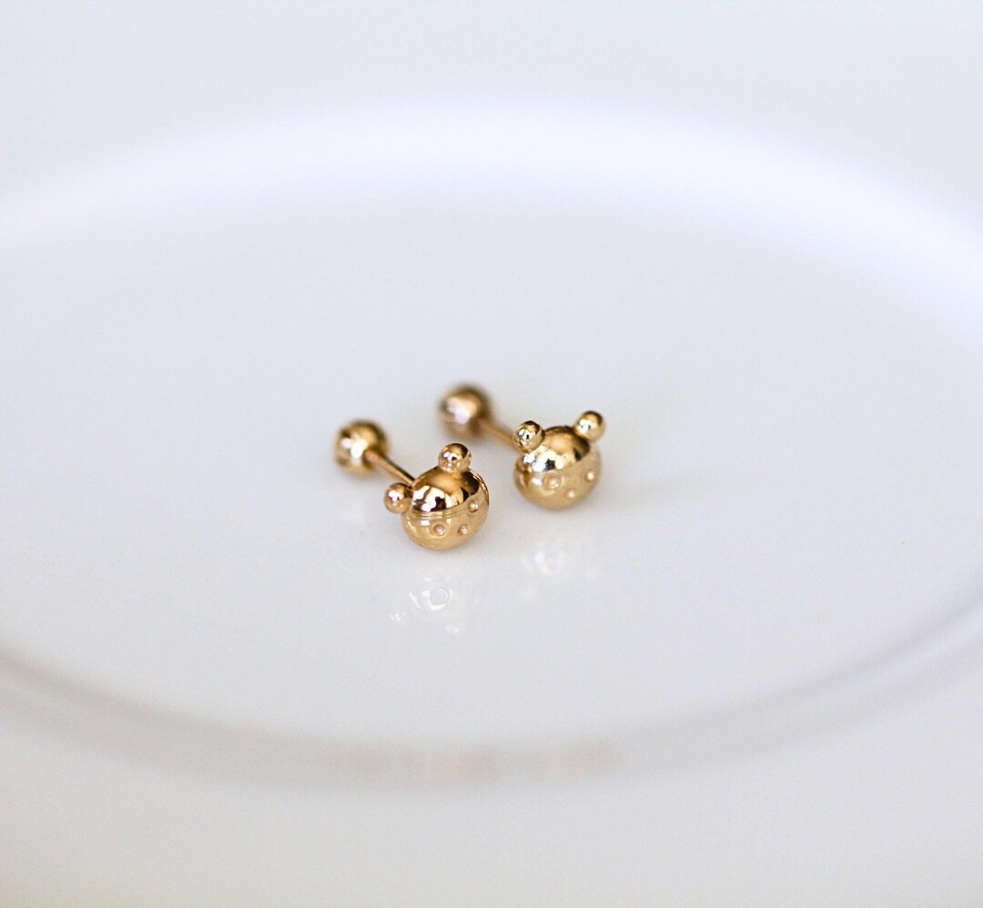 14k Solid Gold Earrings - Teddy Bear Ball-back Studs | Teddy Bear Ball ...