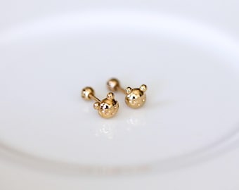 14k Solid Gold Puppy Baby Girl Screwback Stud Earrings - Etsy