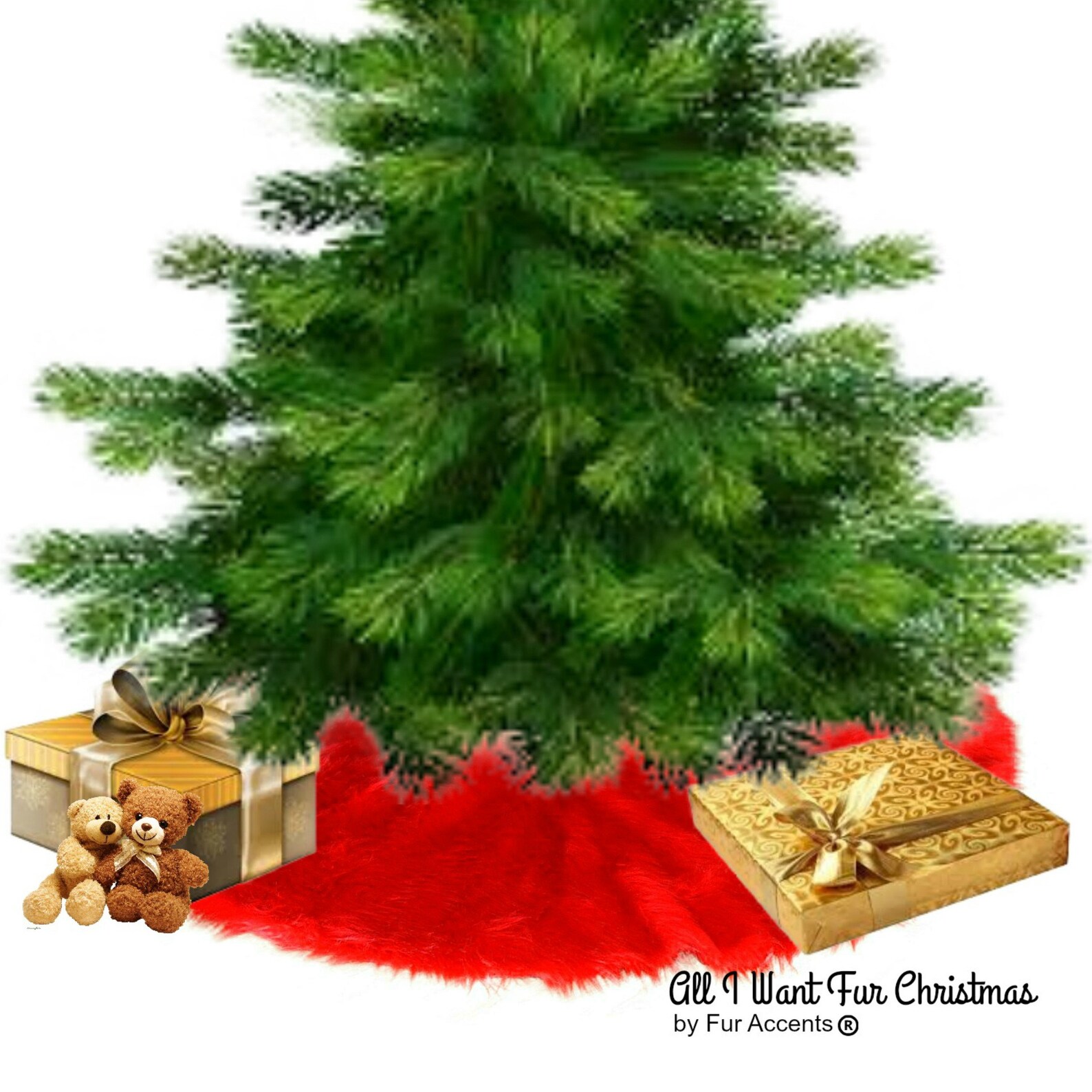 Round Christmas Tree Skirt, Shag, Faux Fur, All I Want Fur Christmas ...
