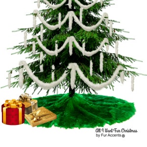 Round Christmas Tree Skirt, Shag, Faux Fur, All I Want Fur Christmas ...