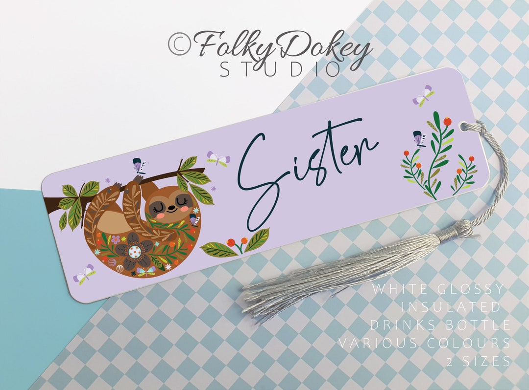 Personalised Name Cute Sloth Print Kids Bookmark Stocking Filler for ...