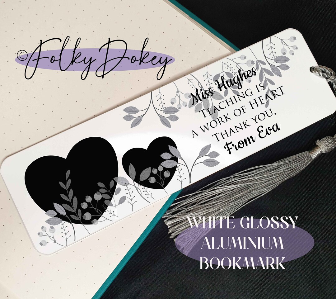 Personalised Teacher Heart Print Bookmark Gift for End of Year School ...