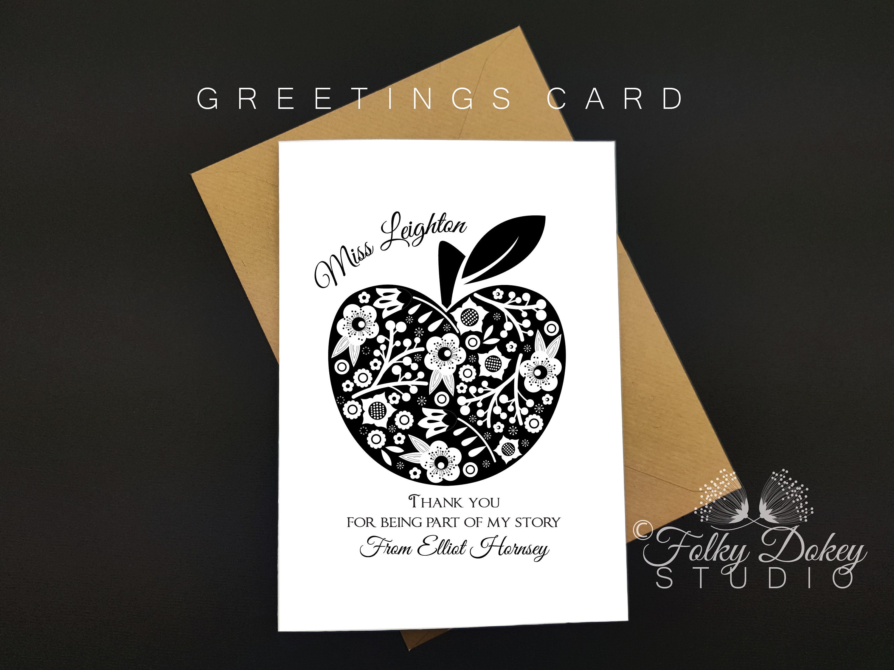 Personalised Teacher Card Apple for the Teacher Teacher - Etsy