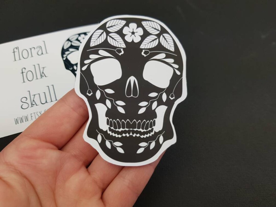 Skull Decal, Skull Sticker, Black and White, Vinyl Decal, Sugar Skull ...