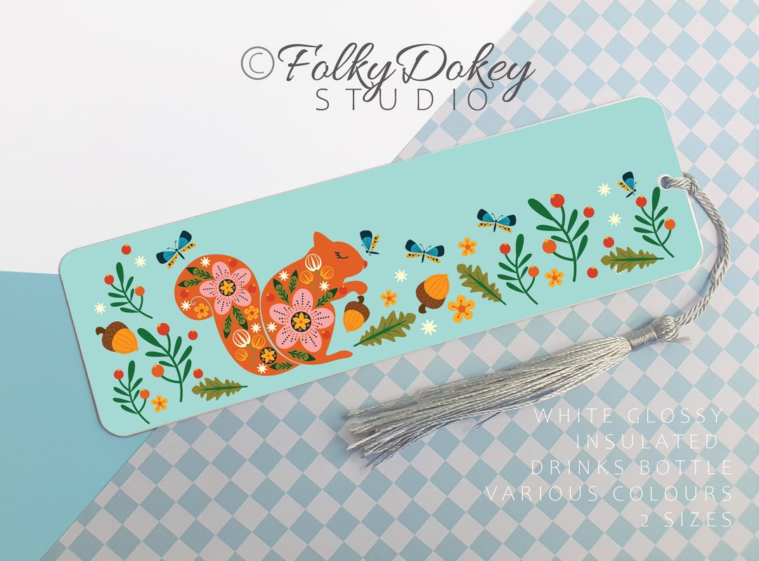 Pretty Squirrel Design Folk Art Print Flower Bookmark Gift Idea for ...