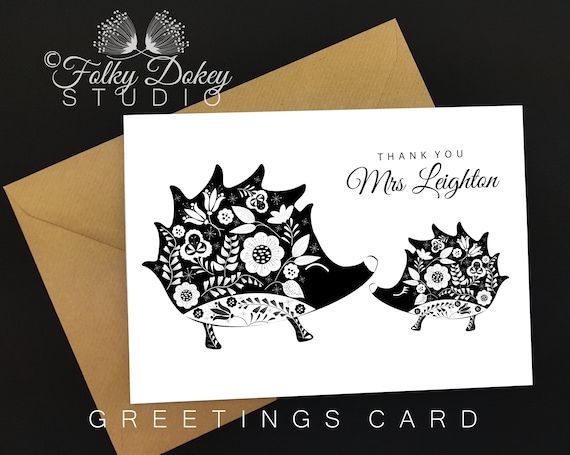 Personalised Card Teacher Card Hedgehog Card Thank You | Etsy