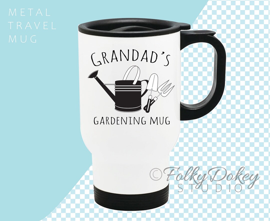Grandad Mug, Gardening Mug, Travel Mug, Allotment Mug, Black and White ...