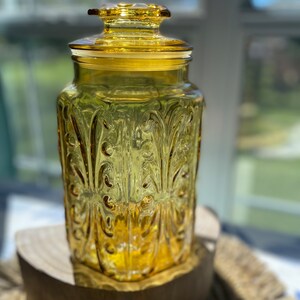 Federal Glass Canister Large Swirl Yellow Green Vintage USA Aqua Mid ...